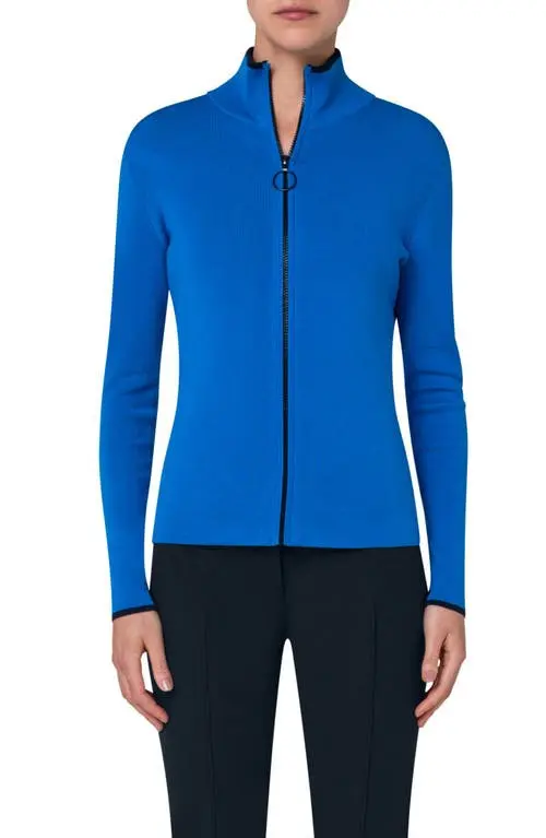 Buy Akris Tipped Stretch Virgin Merino Wool Cardigan - Electric Blue ...